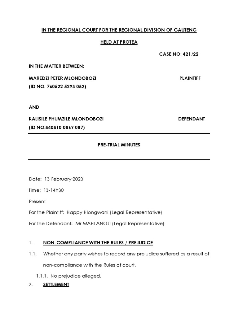 Pre Trail Minutes Mlondobozi 23 | PDF | Evidence (Law) | Burden Of ...
