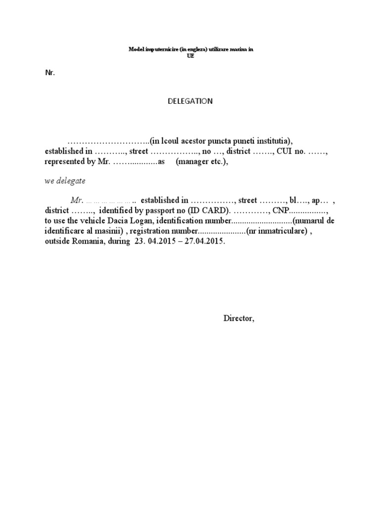 Imputernicire Utilizare Masina in Limba Engleza | PDF | Computers ...