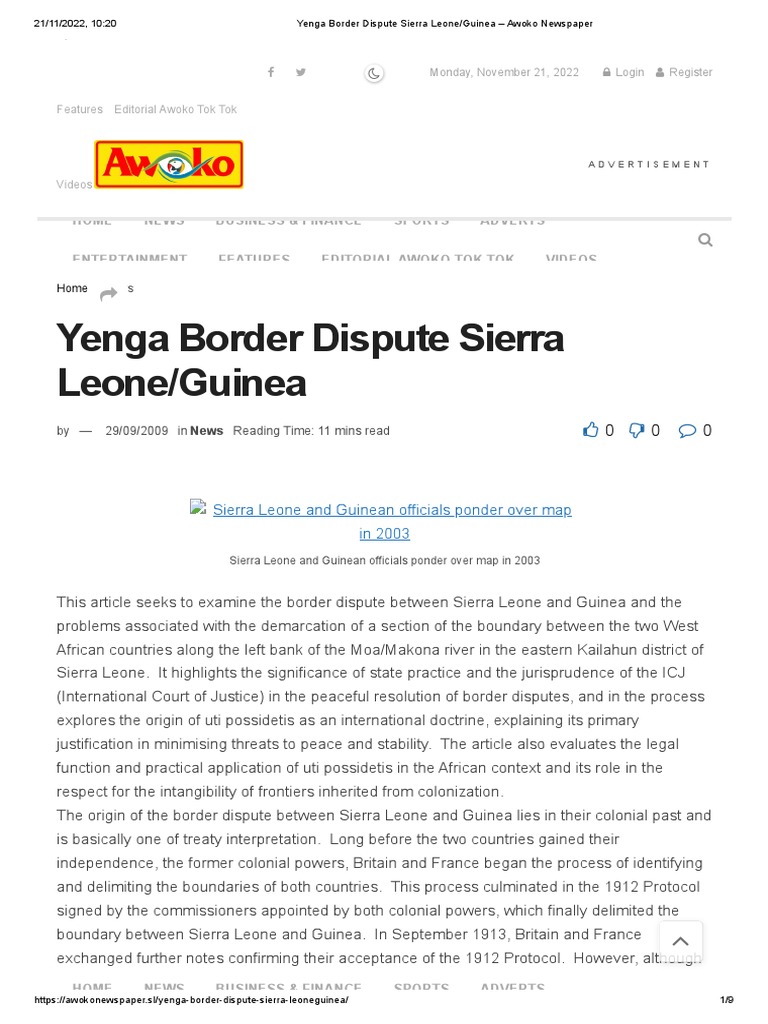 Yenga Border Dispute Sierra Leone_Guinea – Awoko Newspaper | PDF ...