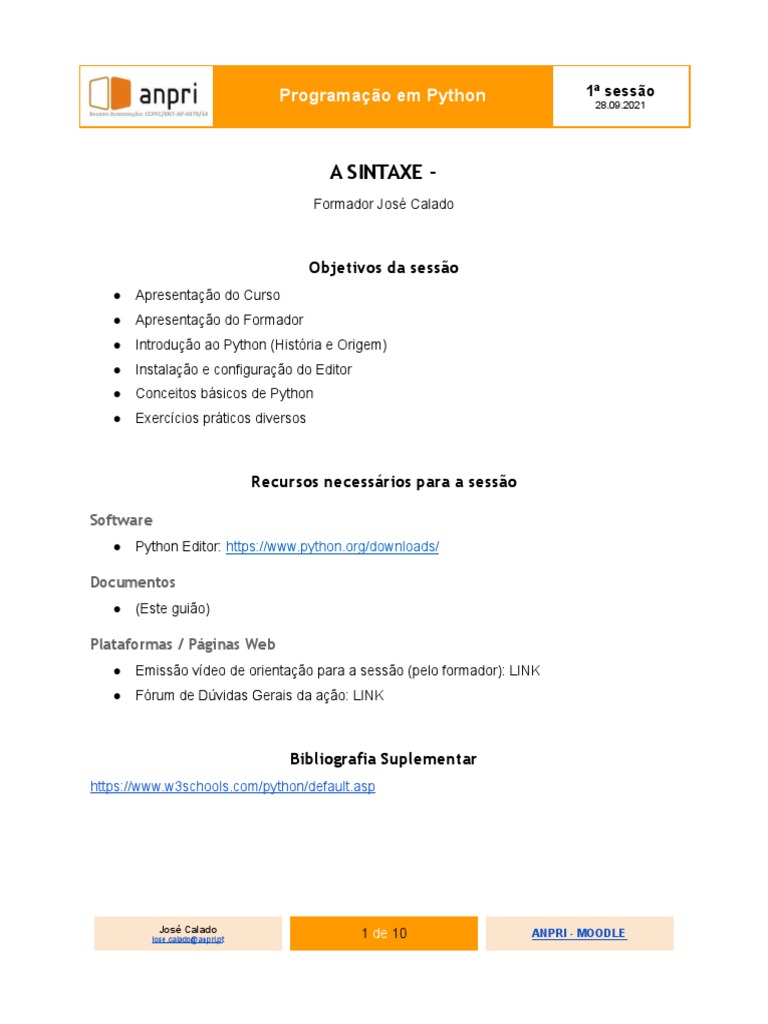 Introdução Python Sintaxe Variáveis Funções | PDF | Python (linguagem ...