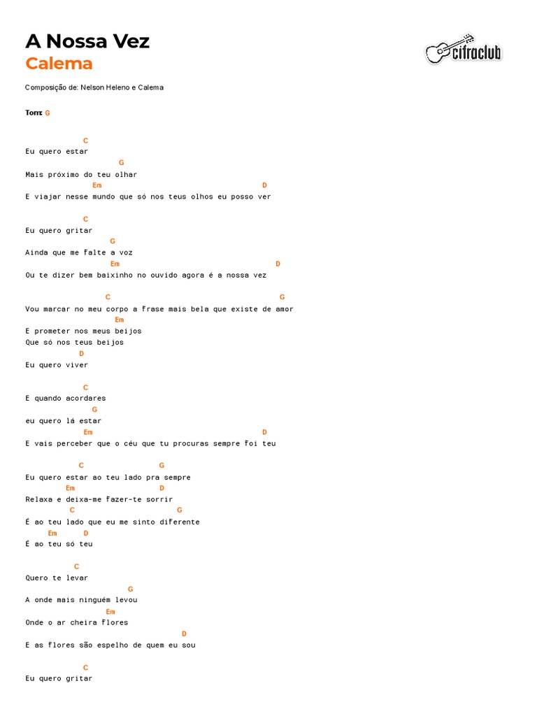 Cifra Club - Calema - A Nossa Vez | PDF | Poesia