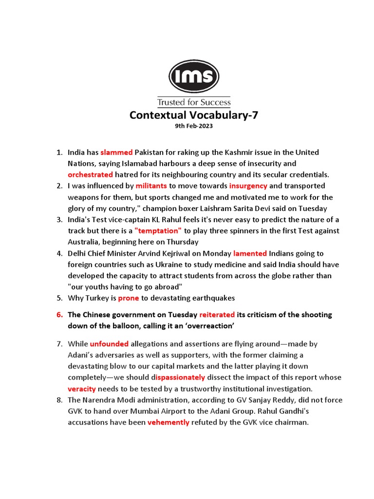 Contextual Words 9th Feb PDF | PDF