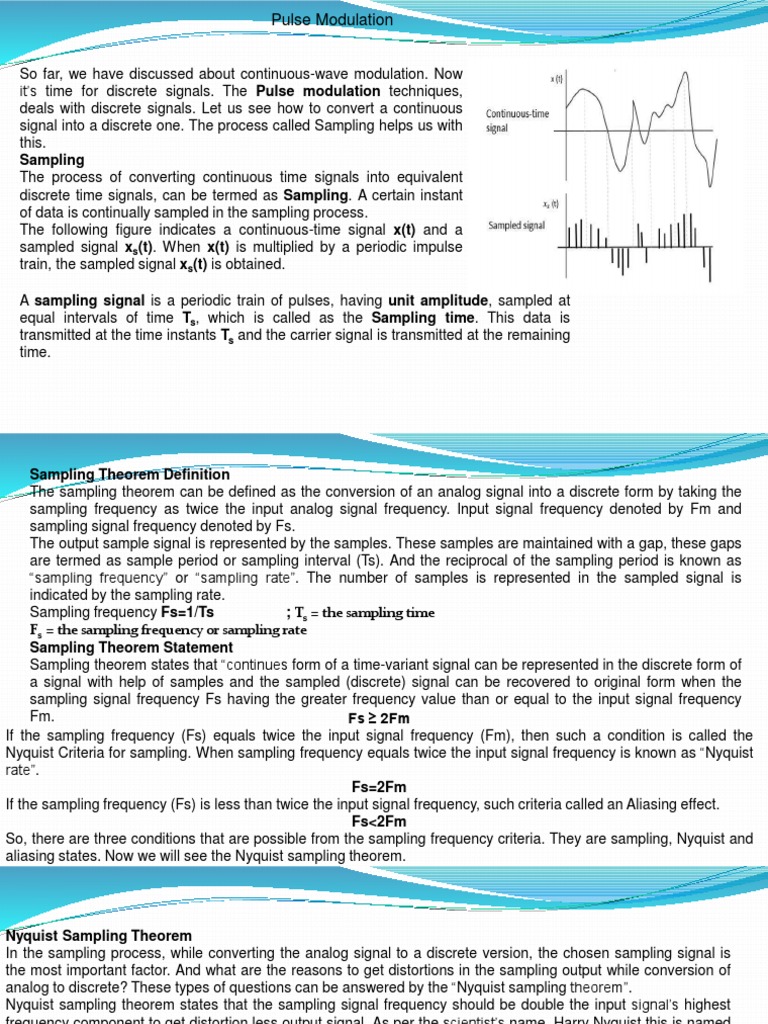 Chapter 5 Pulse Mod Pdf Pdf Sampling Signal Processing Modulation