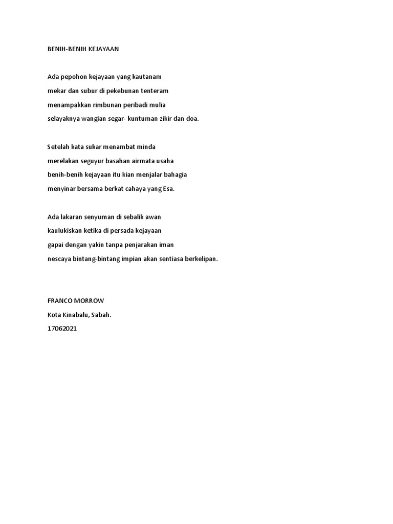 Sajak Bertemakan Kejayaan 2021 PDF | PDF