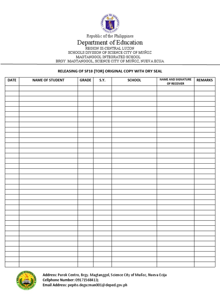 Releasing of SF10 Form | PDF