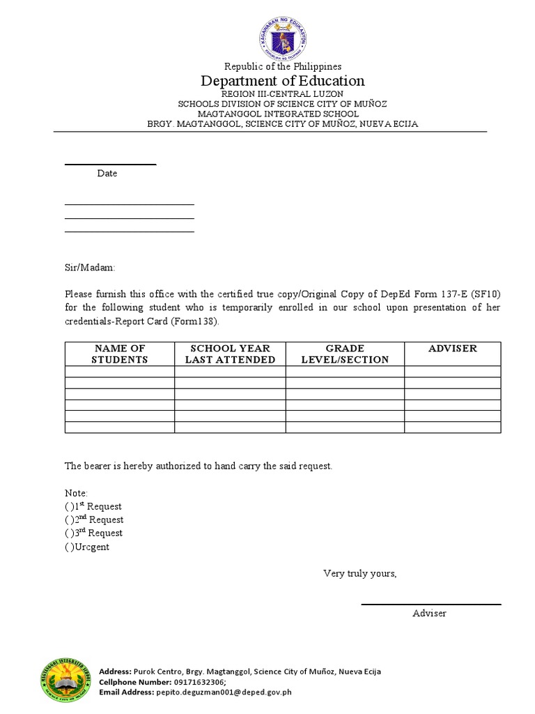 Request Form 137 sf10 | PDF