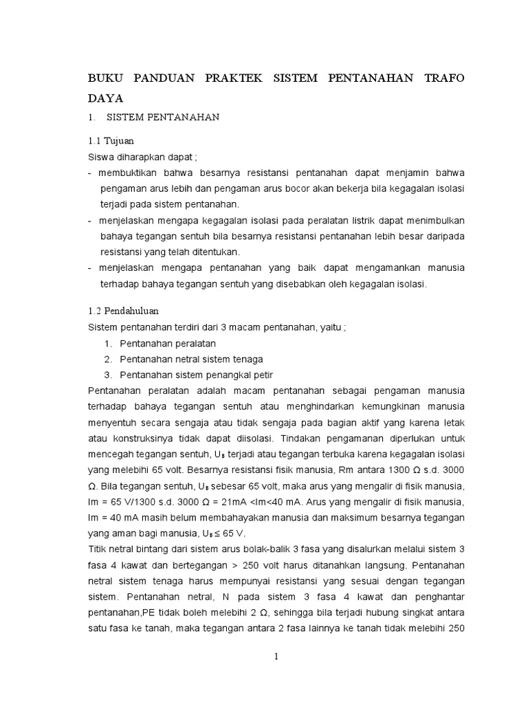 Buku Panduan Praktek Sistem Pentanahan Trafo Daya | PDF