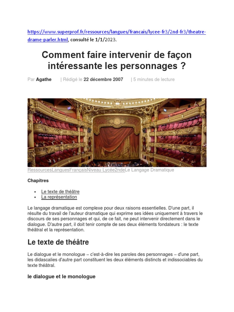 Le Langage Dramatique | PDF | Théâtre | Monologue