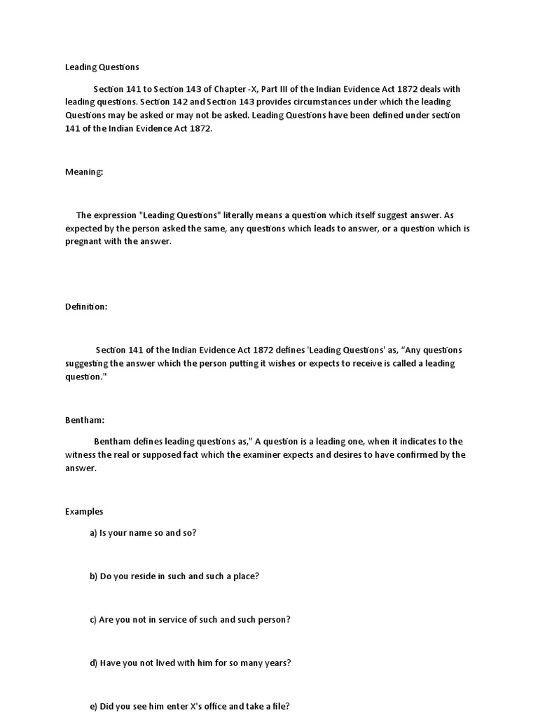Leading Questions | Download Free PDF | Question | Witness