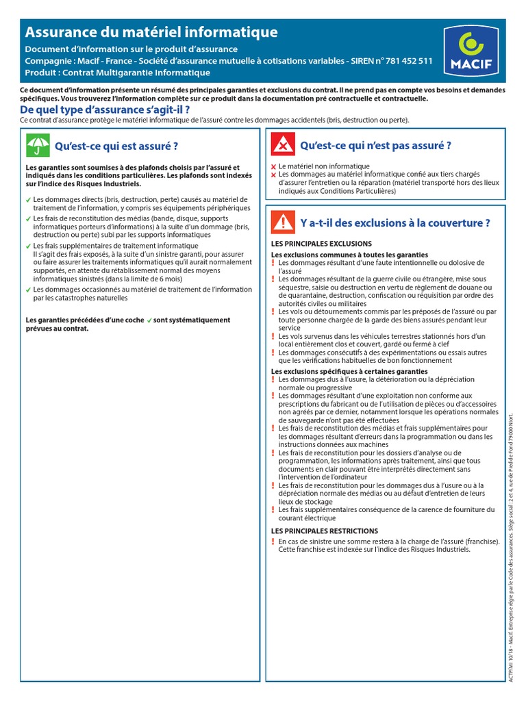 Assurance Matériel Informatique Macif | PDF | Assurance
