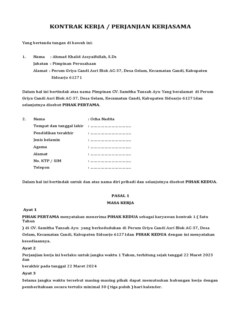 Format Kontrak Kerja | PDF