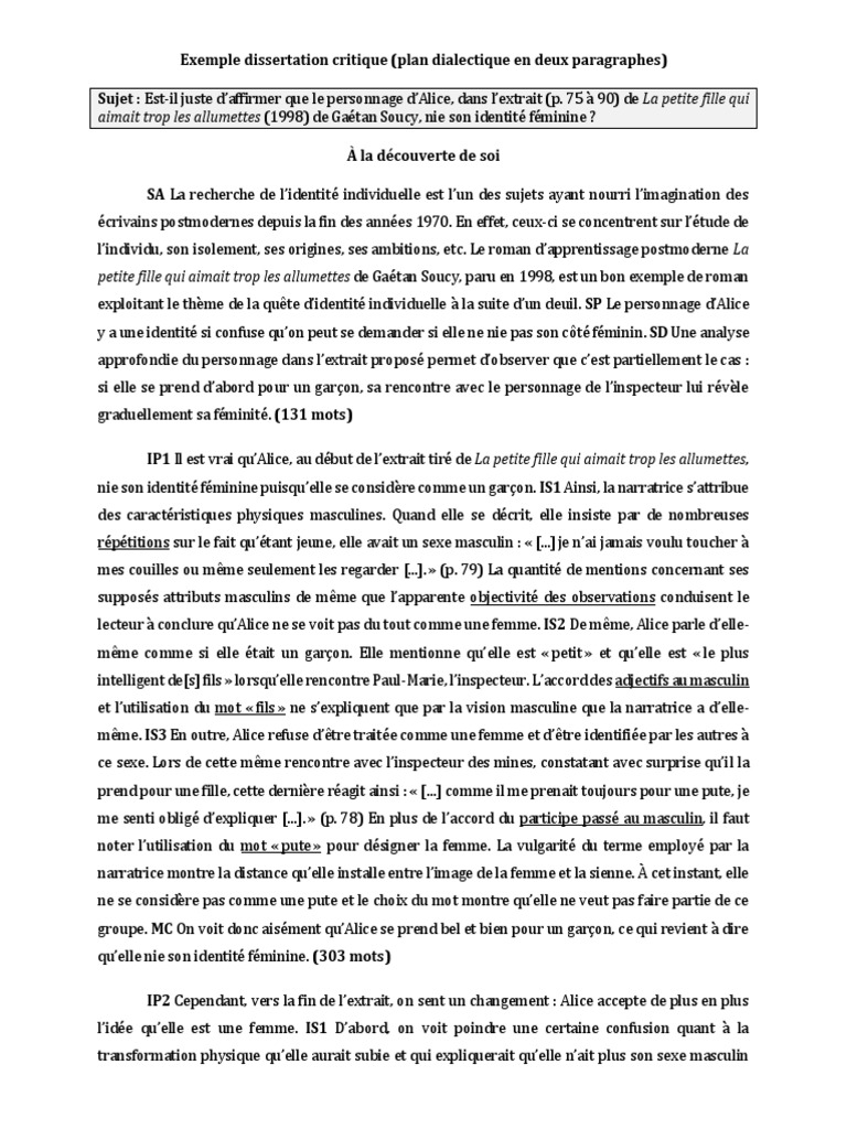 Exemple Dissertation Critique Soucy | PDF | Identité (Science sociale)