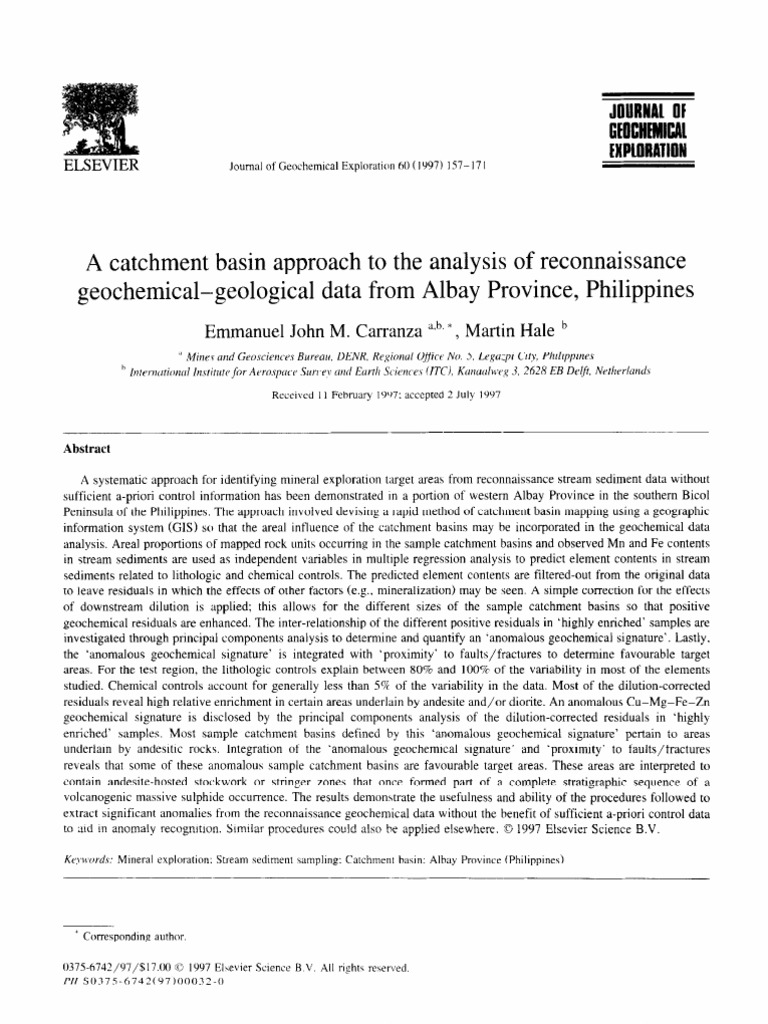 (Carranza and Hale, 1997) A Catchment Basin Approach To The Analysis of Reconnaissance ...