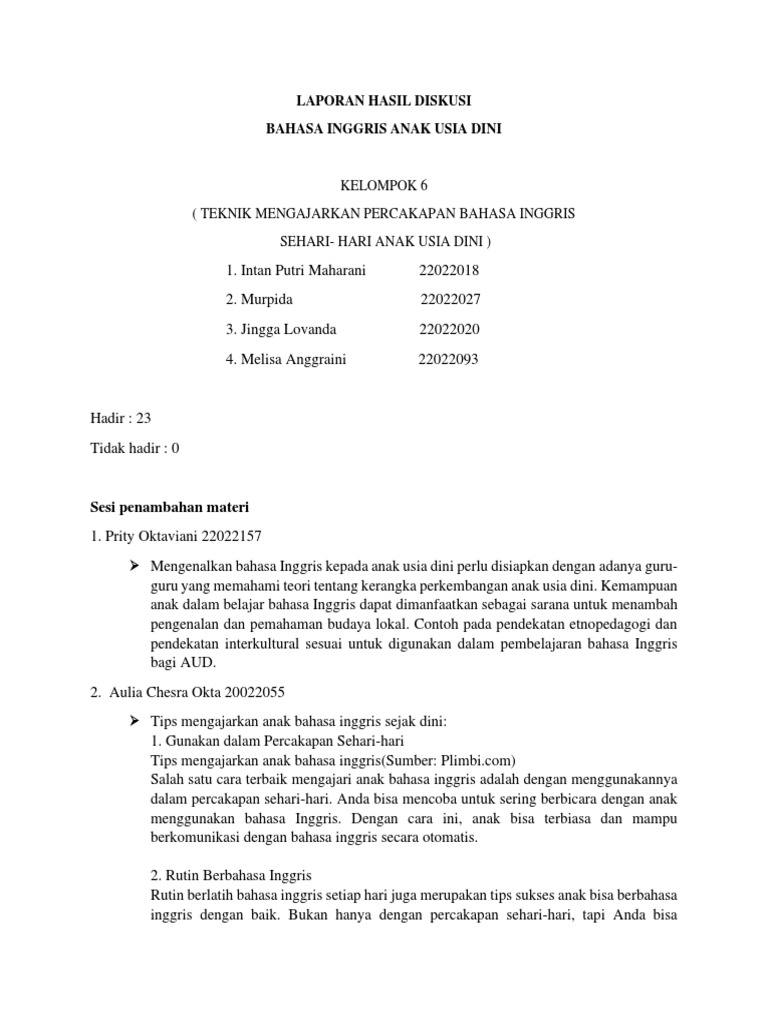 Laporan Hasil Diskusi Kelompok 6 PDF | PDF