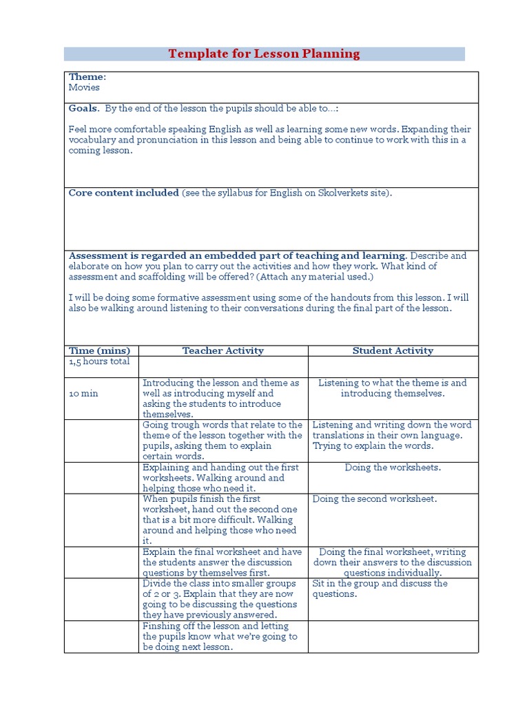 English Lesson Plan: Movies Theme | PDF | Education Theory | Behavior ...