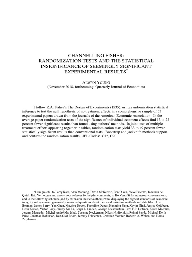 Channelling Fisher Randomization Tests and The Statistical ... Channelling Fisher Randomization Tests and The Statistical ...