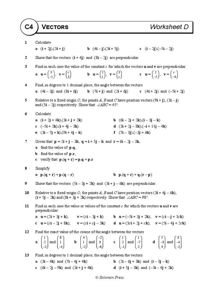 SCALAR Product Worksheet (1) HHHHHHHHHH | PDF | Line (Geometry) | Angle