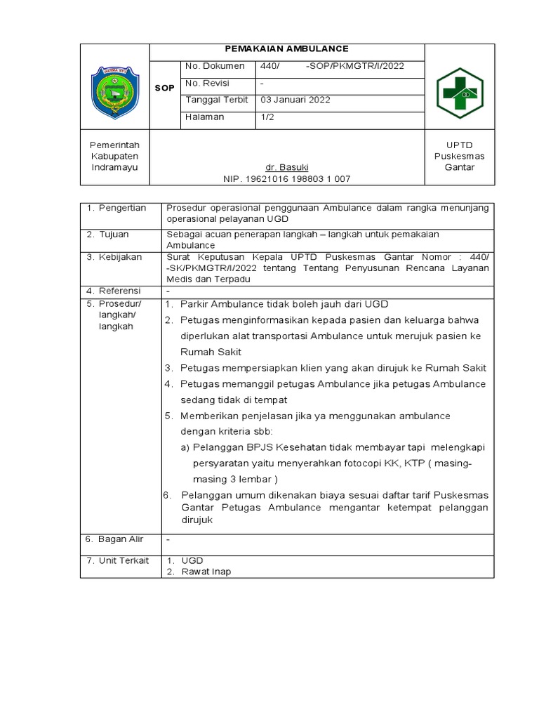 SOP Ambulance | PDF | Pengelolaan Keuangan & Uang | Sains & Matematika