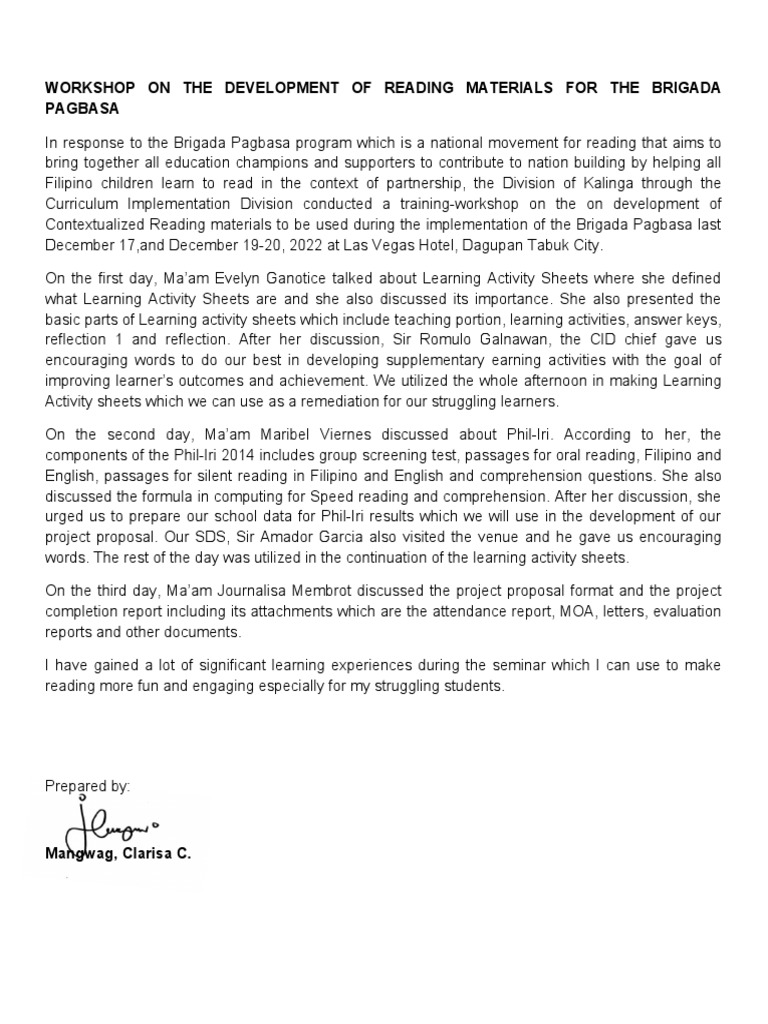 Narrative Report On English Seminar | PDF