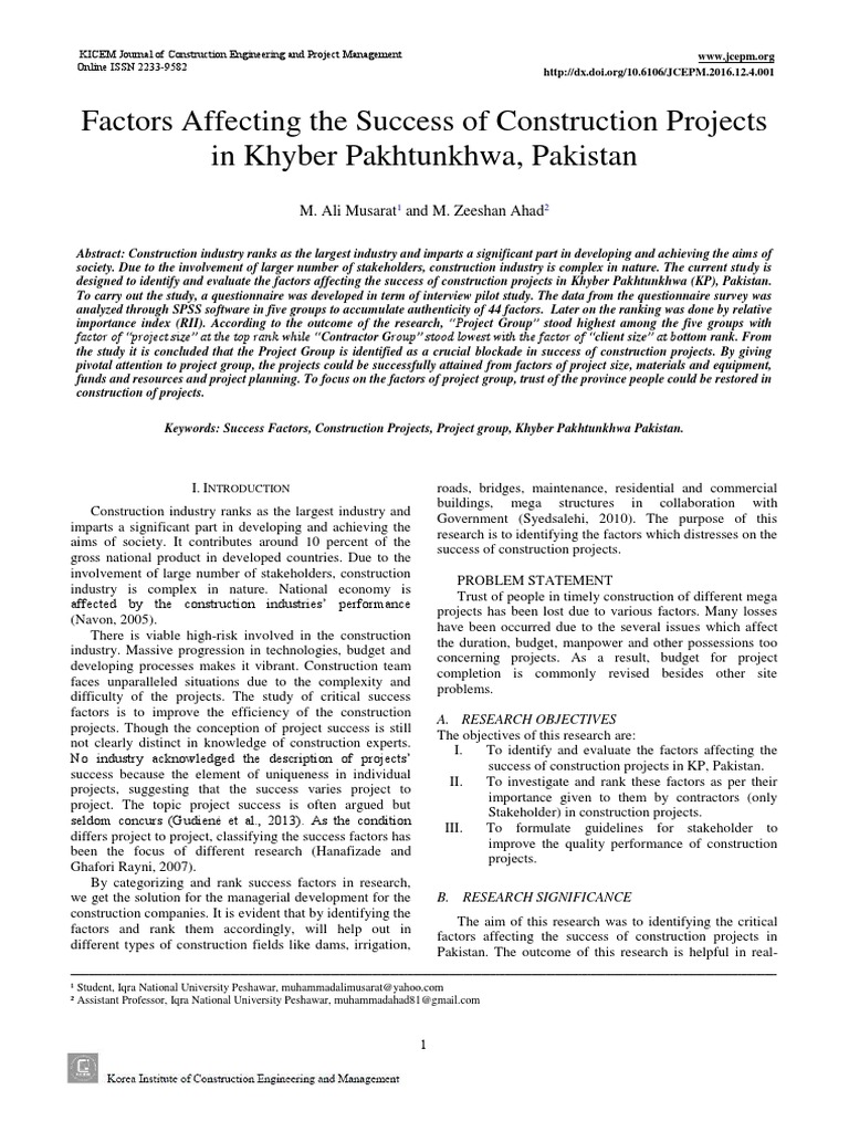 Factors Affecting Construction Project Success in Khyber Pakhtunkhwa ...