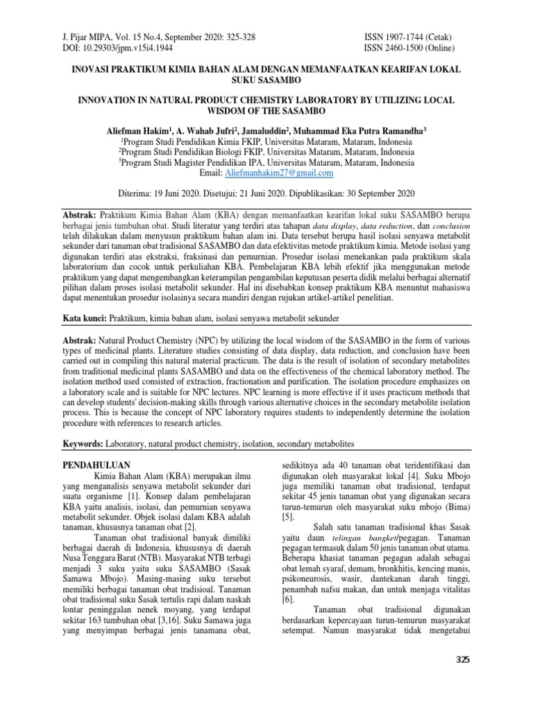 Inovasi Praktikum Kimia Bahan Alam Dengan Memanfaa | PDF