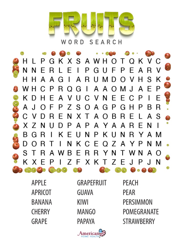 Fruits Word Search Puzzle For People With Dementia Easy Format | PDF ...