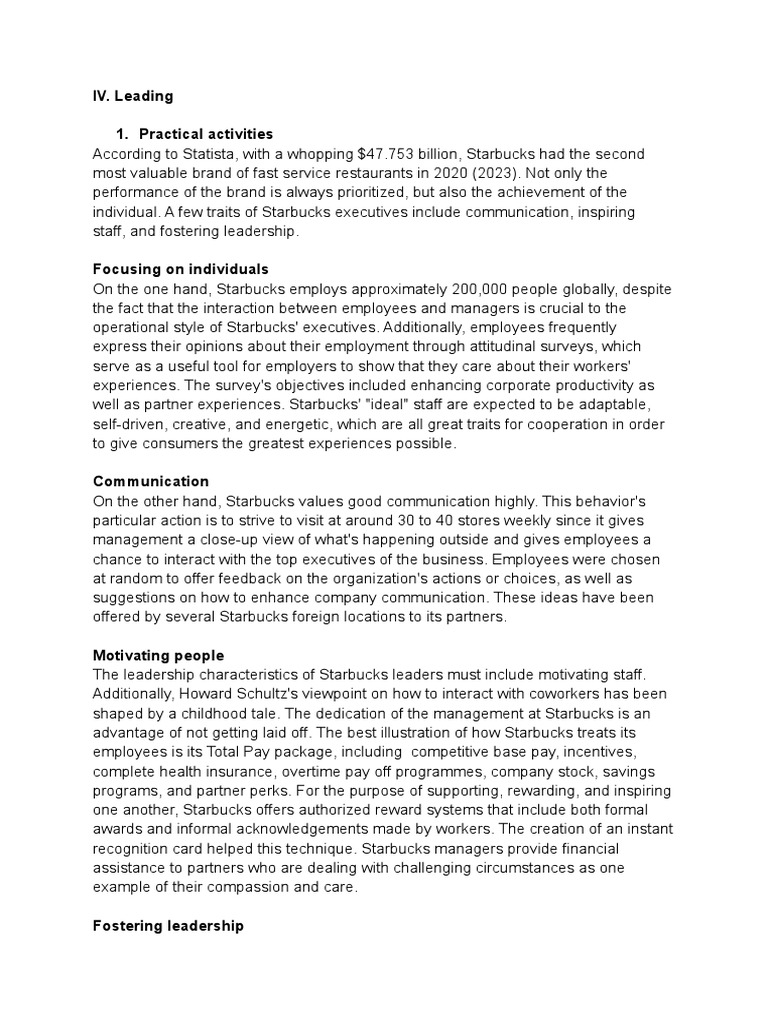Starbucks leadership traits that focus on communication and motivating ...