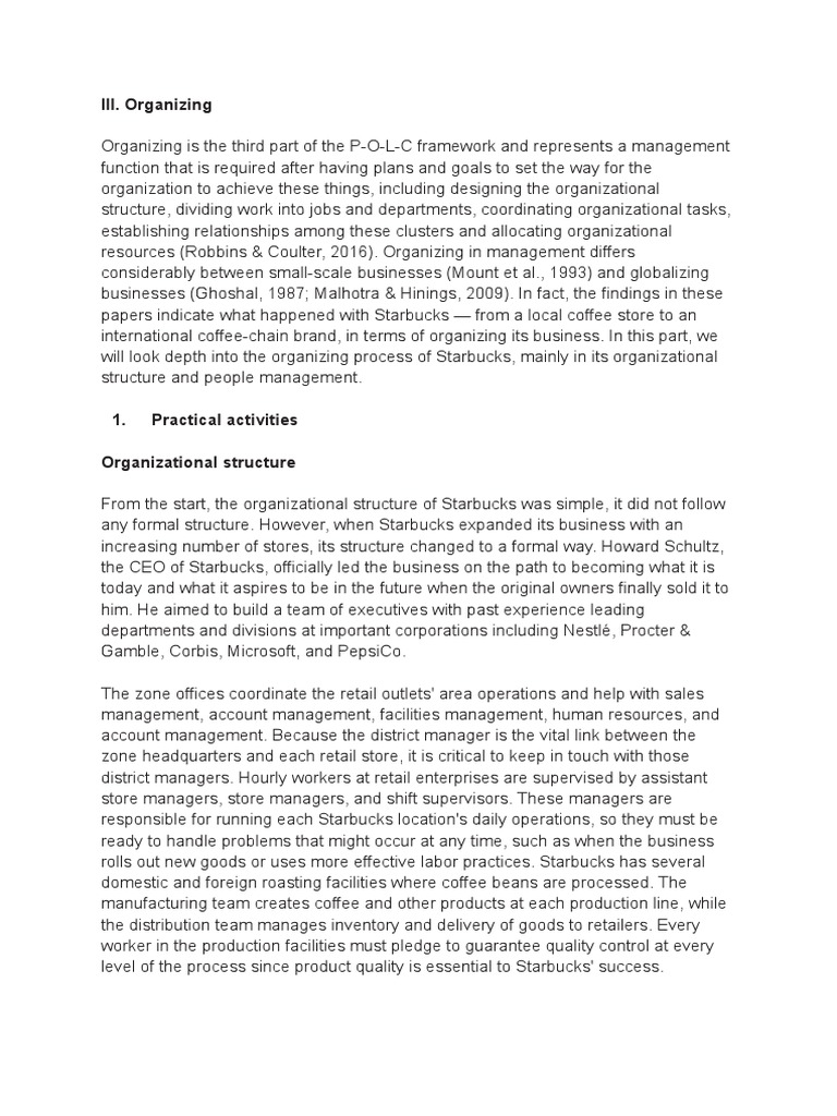 Organizing | PDF | Starbucks | Organizational Structure