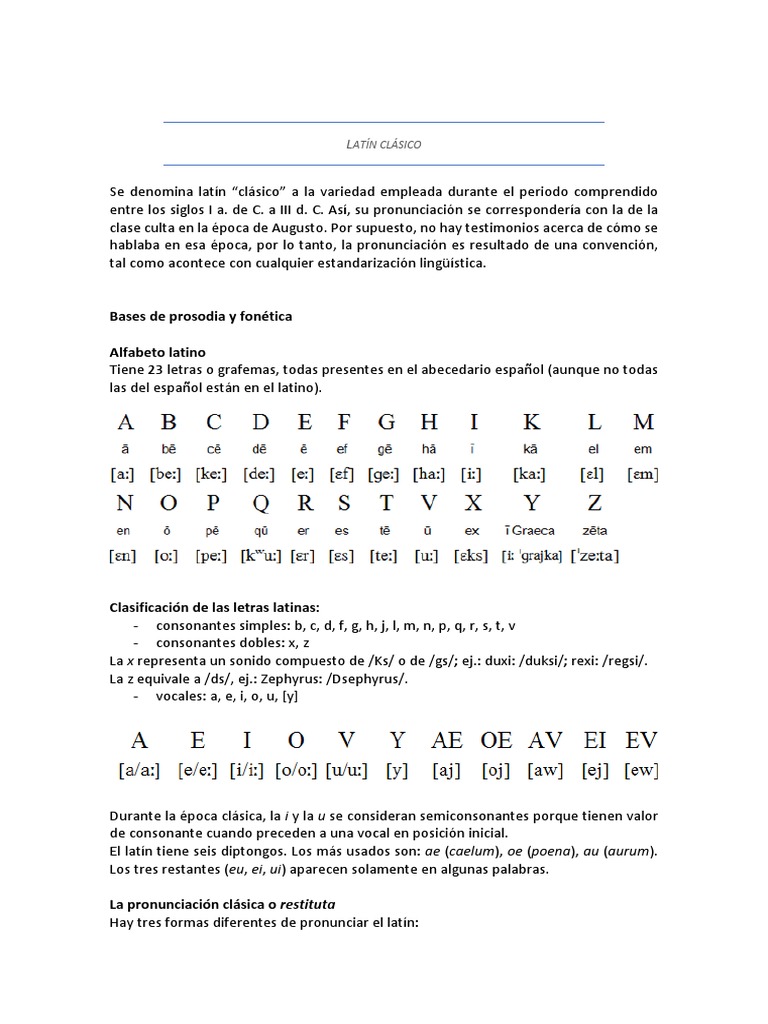Nociones Básicas de Prosodia y Fonética Del Latín Clásico PDF | PDF ...