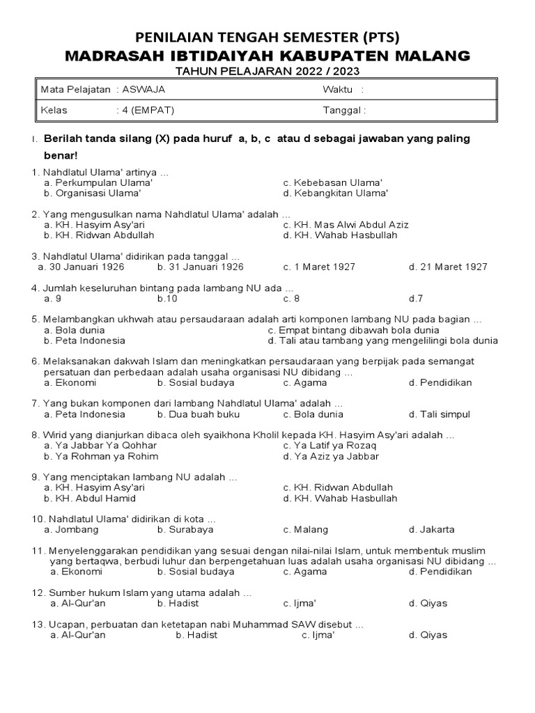 Aswaja Kelas 4 PTS | PDF