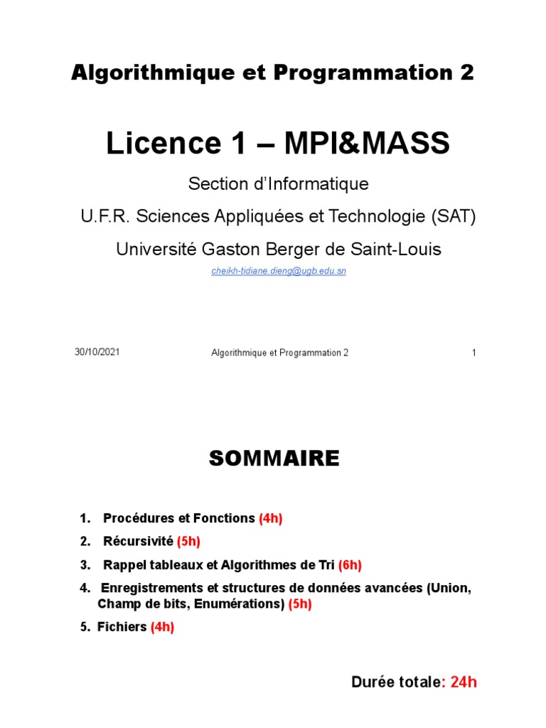 CM1-Procedure Et Fonction | PDF | Variable (informatique) | Programmation informatique