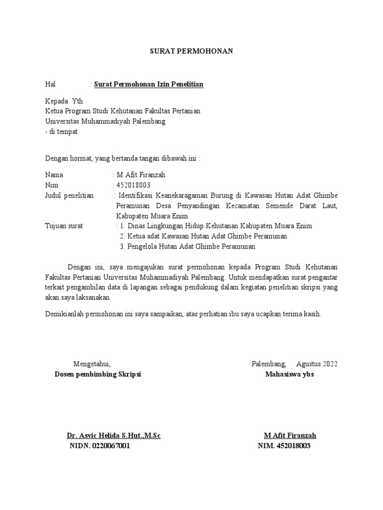 Surat Permohonan Penelitian | PDF