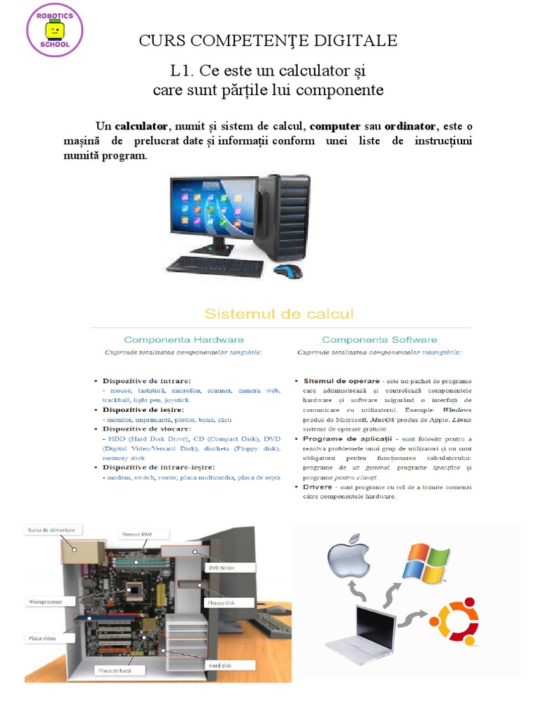 L 1 - Fisa PT Copii - Ce Este Un Calculator Si Care Sunt Partile Lui ...