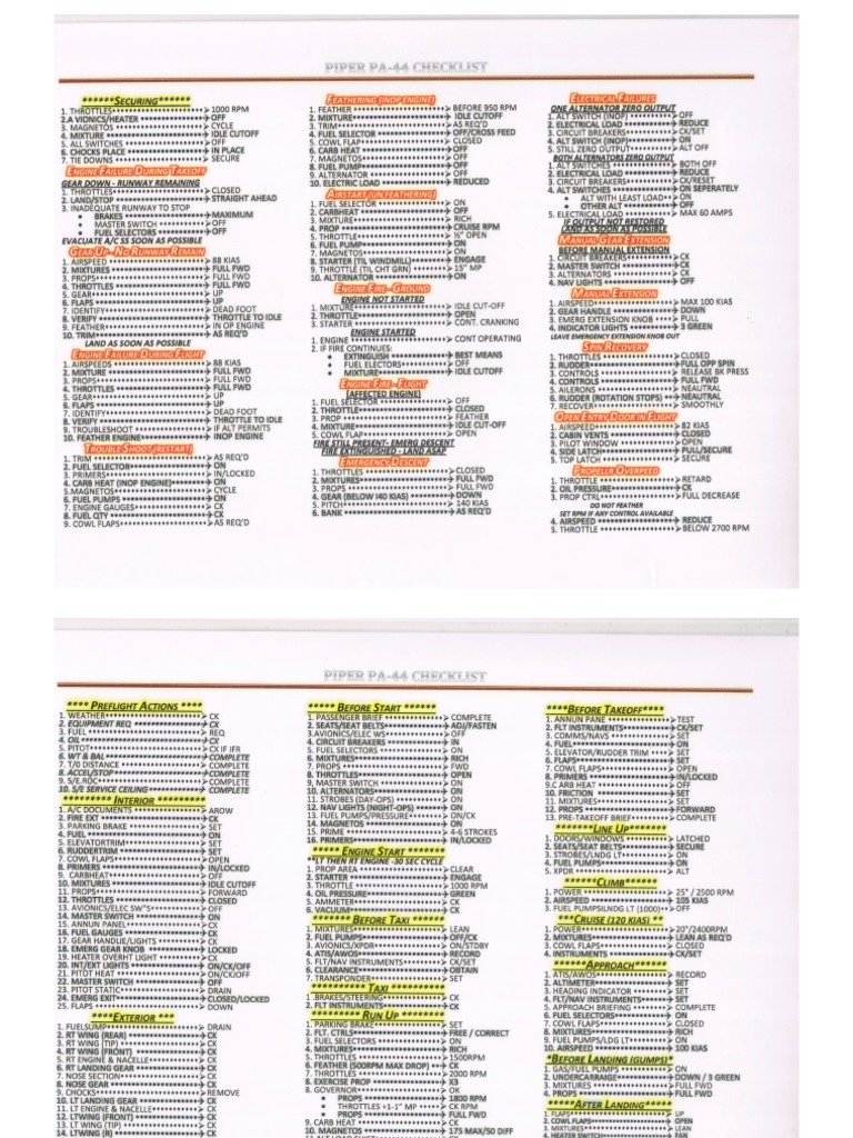 Piper PA44 Checklist | PDF