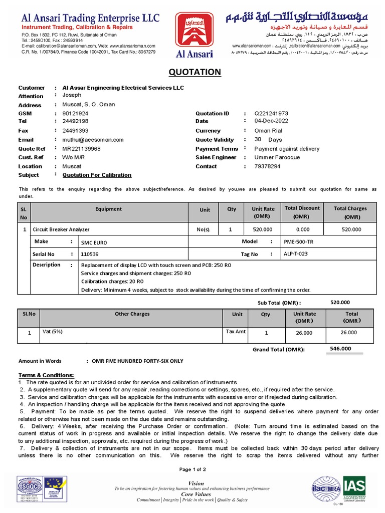 Q221241973 Kit Display Repair Quote | PDF | Payments | Economies