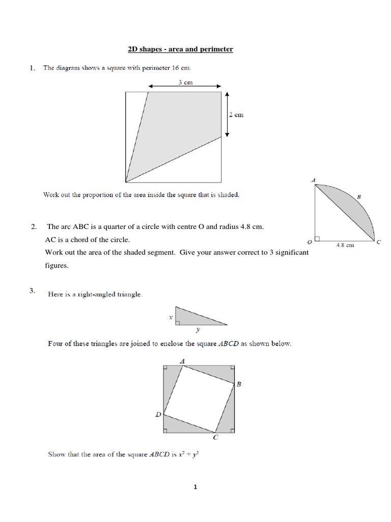 2D Shapes - Area and Perimeter | PDF | Area | Circle