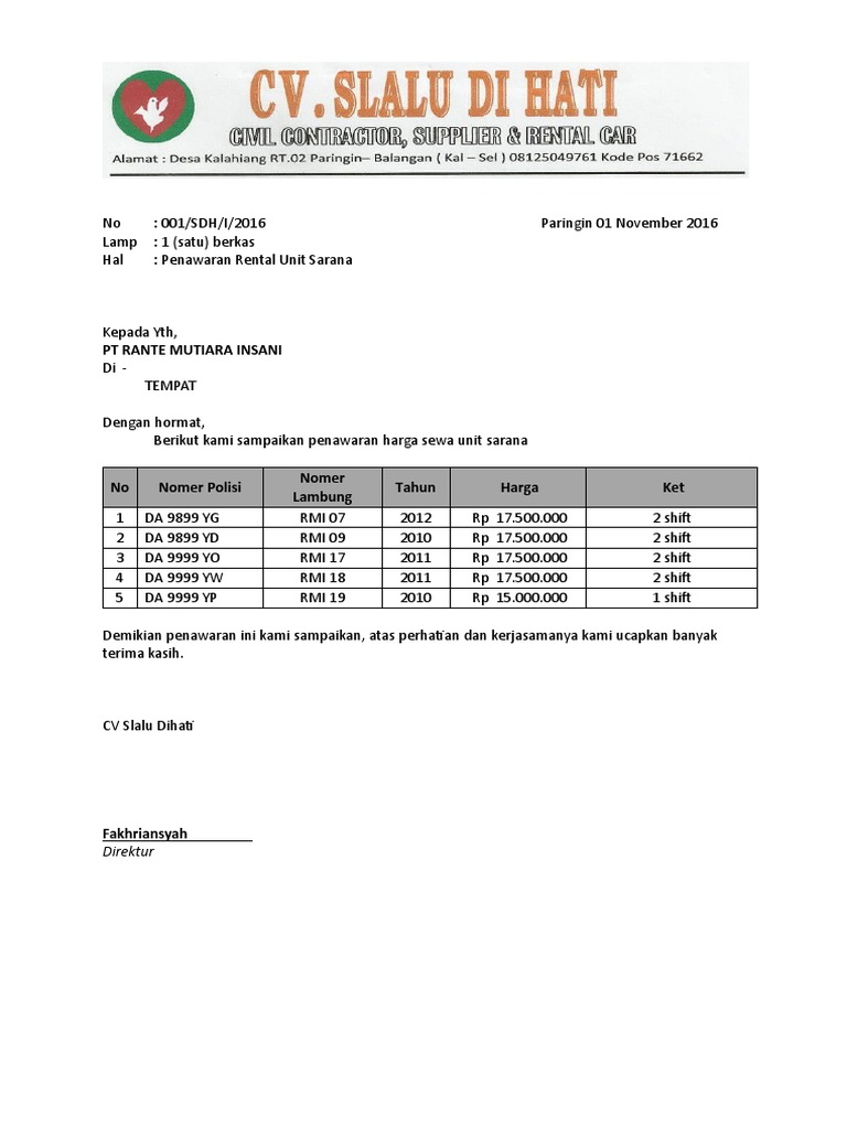Penawaran Rental Unit Sarana - RMI | PDF Penawaran Rental Unit Sarana - RMI | PDF