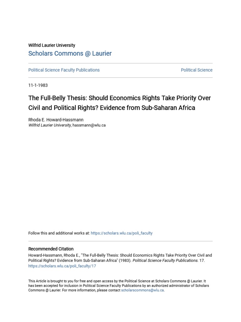 The Full-Belly Thesis - Should Economics Rights Take Priority Over PDF ... The Full-Belly Thesis - Should Economics Rights Take Priority Over PDF ...