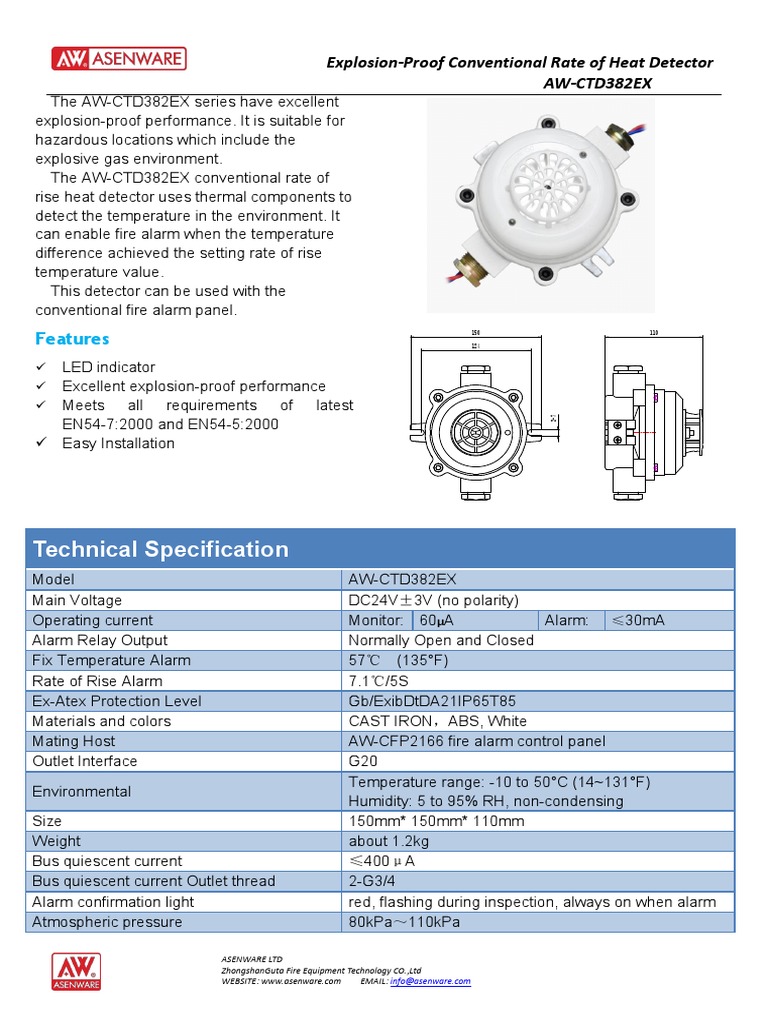 Explosion-Proof Heat Detector AW-CTD382EX | PDF | Physical Sciences ...