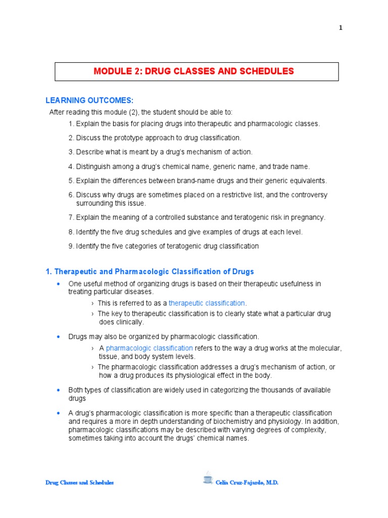 Module 2: Drug Classes and Schedules: Learning Outcomes | PDF | Generic ...