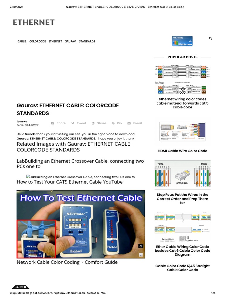 Ethernet Cable Color Code Standards | PDF | Ethernet | Data Transmission