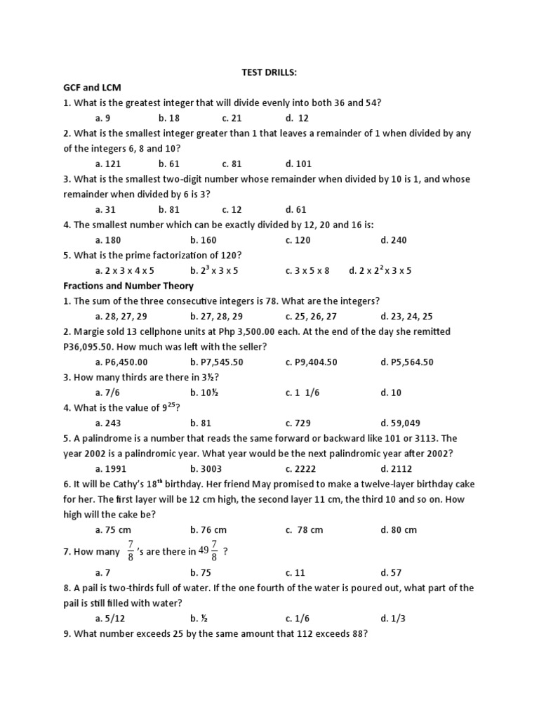 GenEd Math Test Drills | PDF | Average | Probability