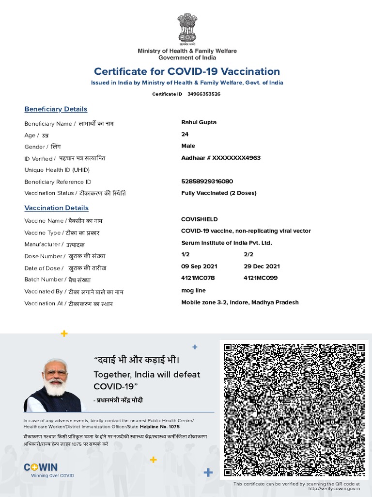 Rahul Vaccine Certificate | PDF