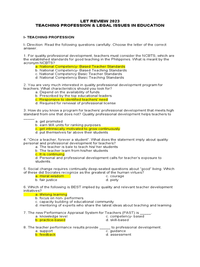 Let Review 2023 Teaching Profession Legal Issues in Education | PDF ...