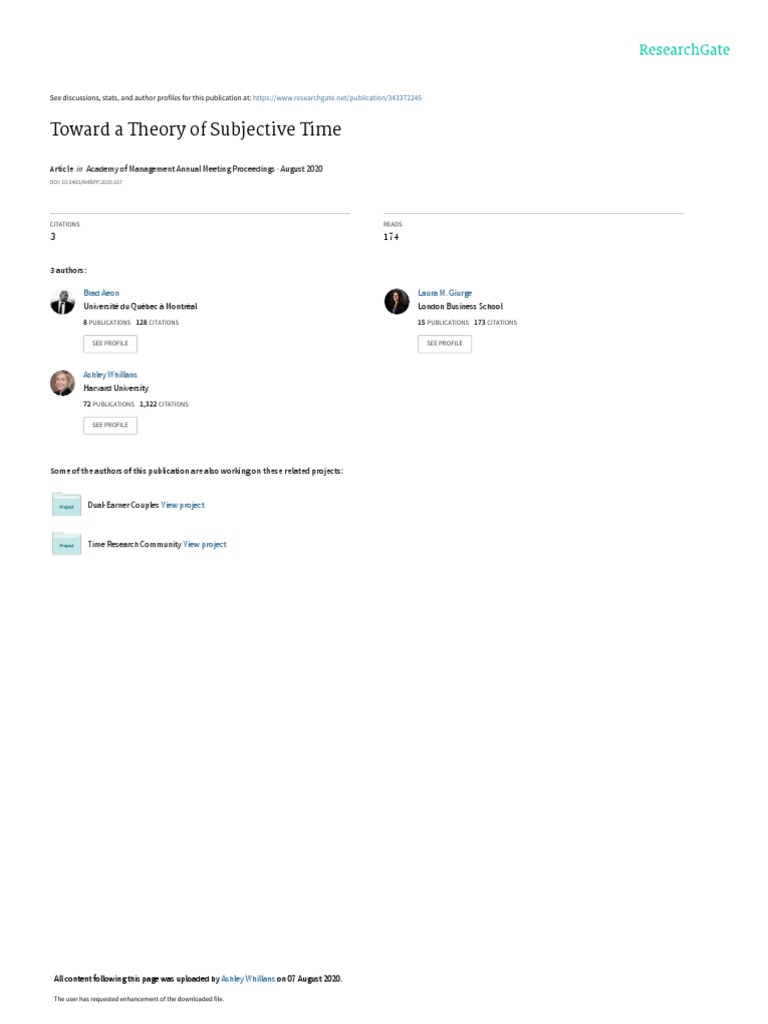 2020-Toward A Theory of Subjective Time | Download Free PDF | Time ...