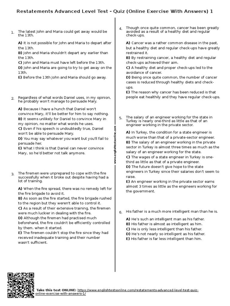 Answering Restatement Questions | PDF | Physical Examination