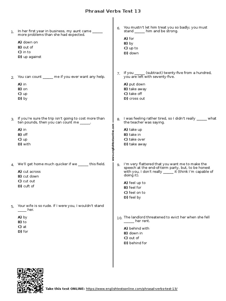 1696 - Phrasal-Verbs-Test-13 - Englishtestsonline - Com 2 PDF | PDF