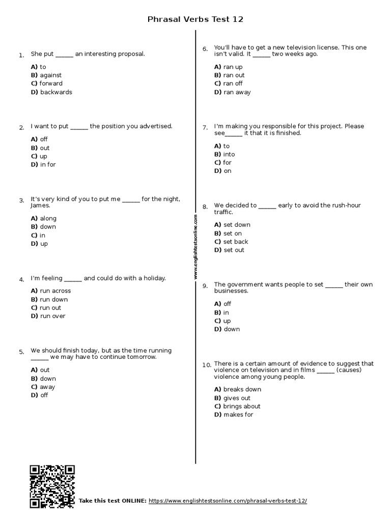 1695 - Phrasal Verbs Test 12 PDF | PDF