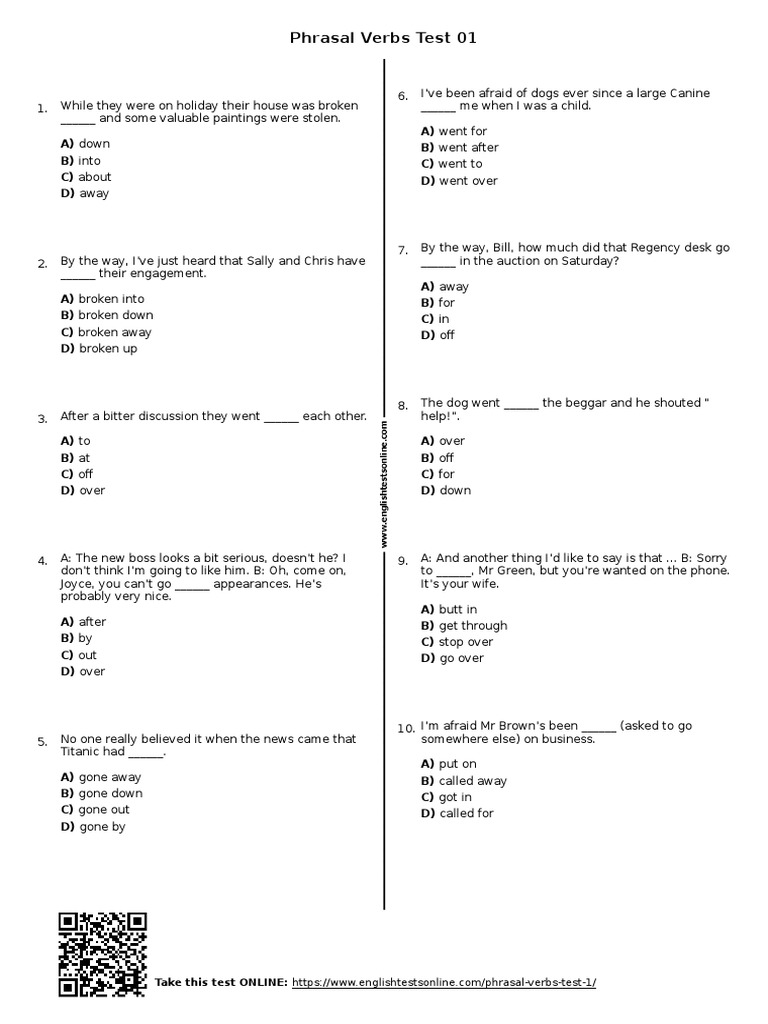 Phrasal Verbs Practice Test 01 | PDF