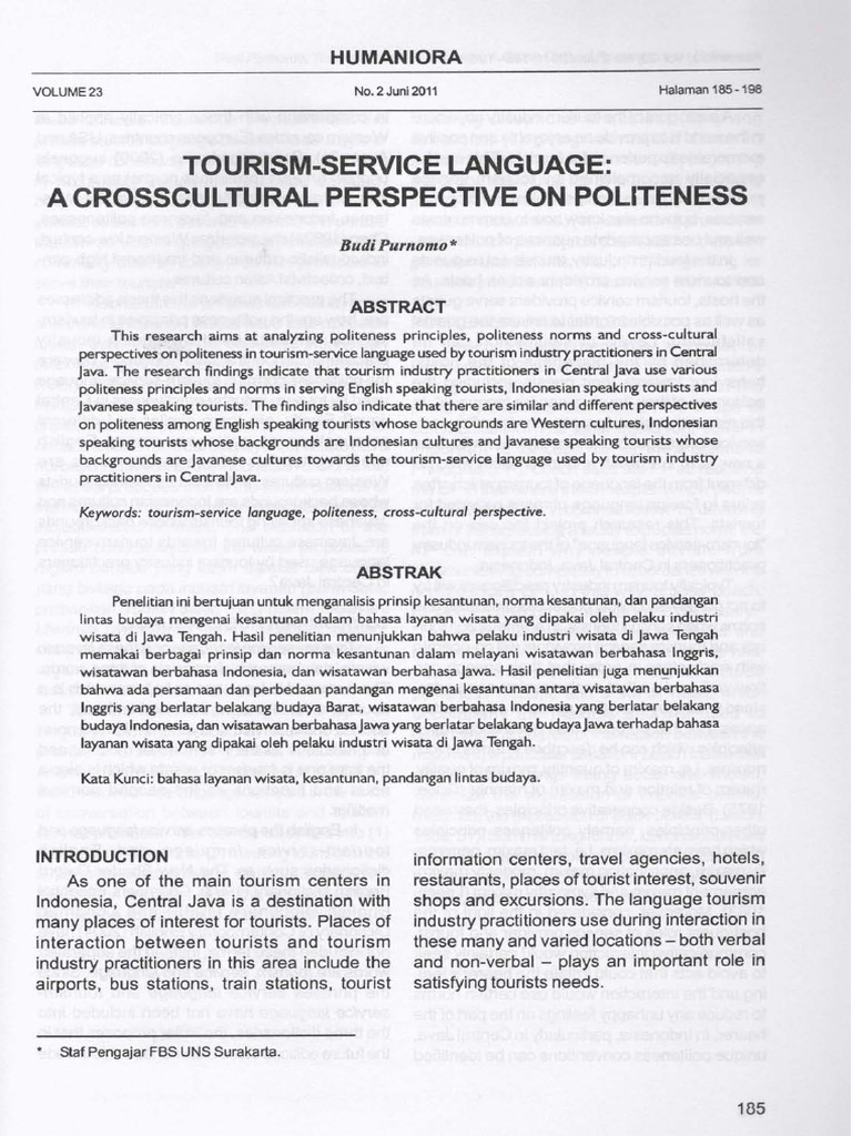 Tourism Service Language: A Cross-Cultural Perspective on Politeness ...